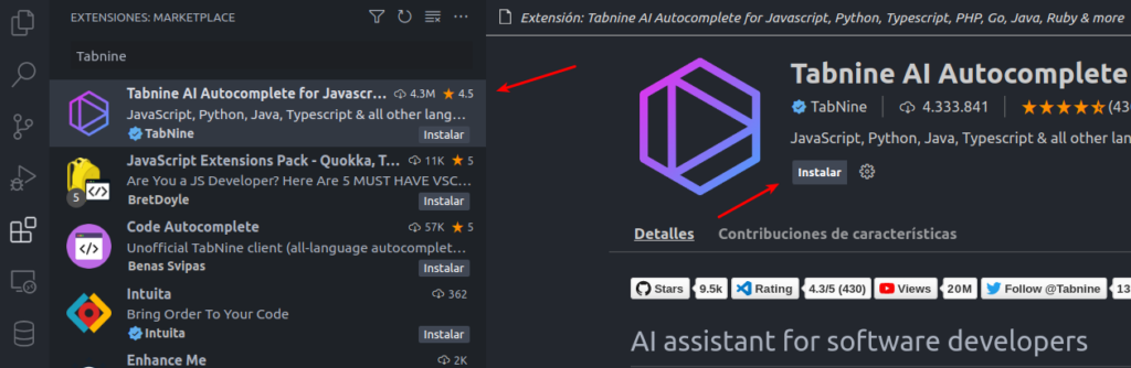 Tabnine autocompletado con Inteligencia Artificial en VS Code - Diario del Programador